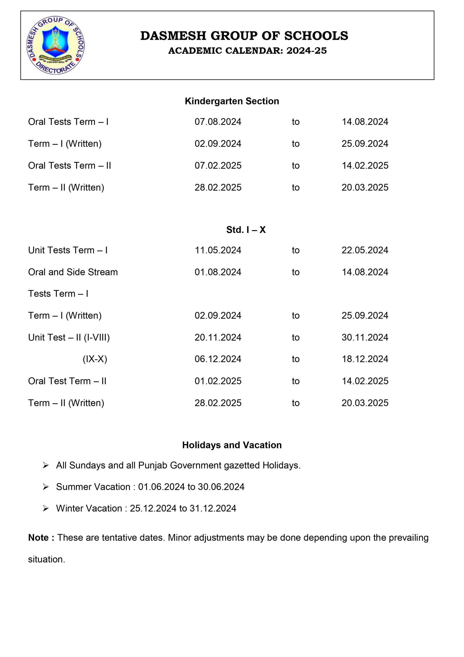 Academic Calender – DASMESH PUBLIC SCHOOL, BARGARI